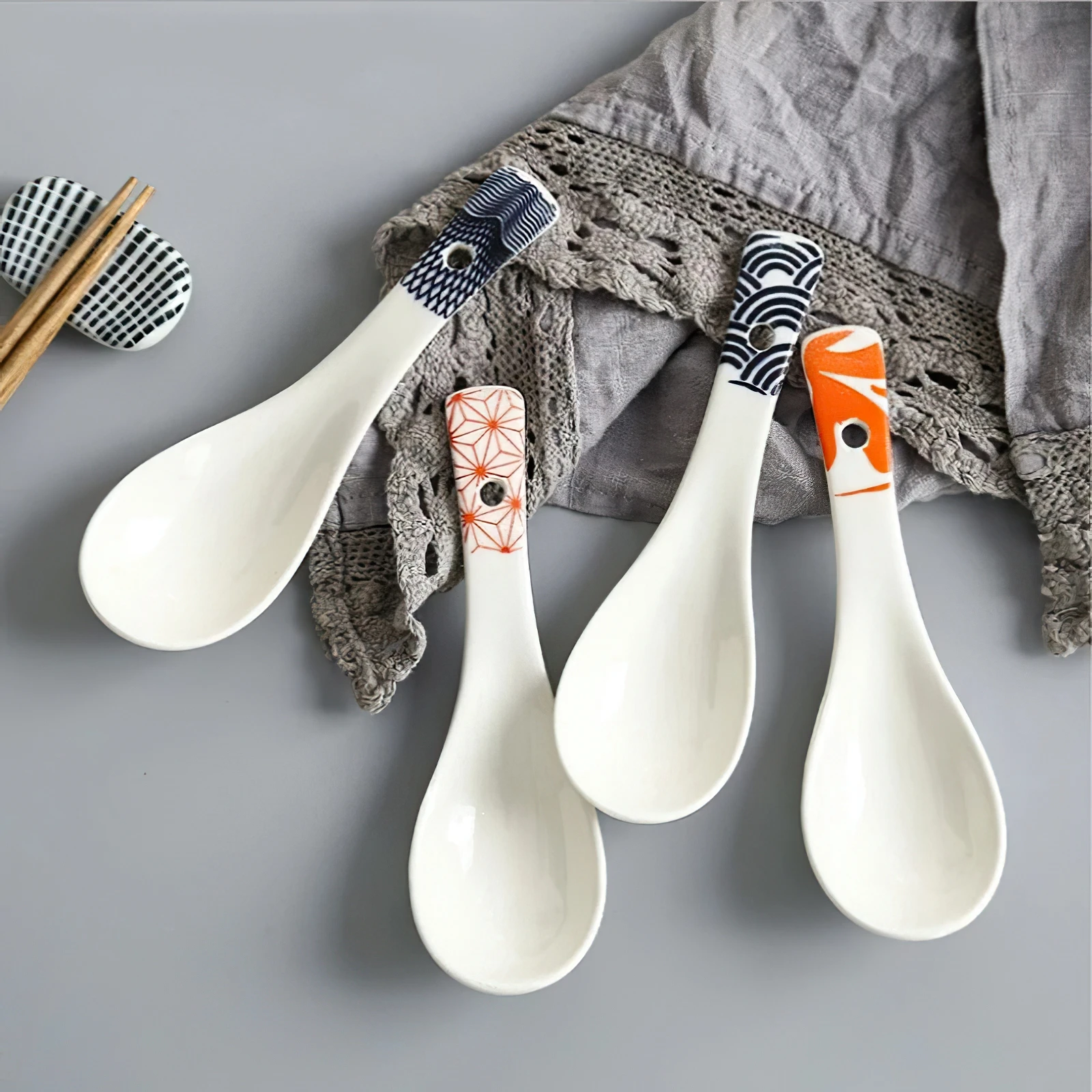 1Pcs Ceramic Spoon Multi-Function Glaze Porcelain Japanese Scoop ...
