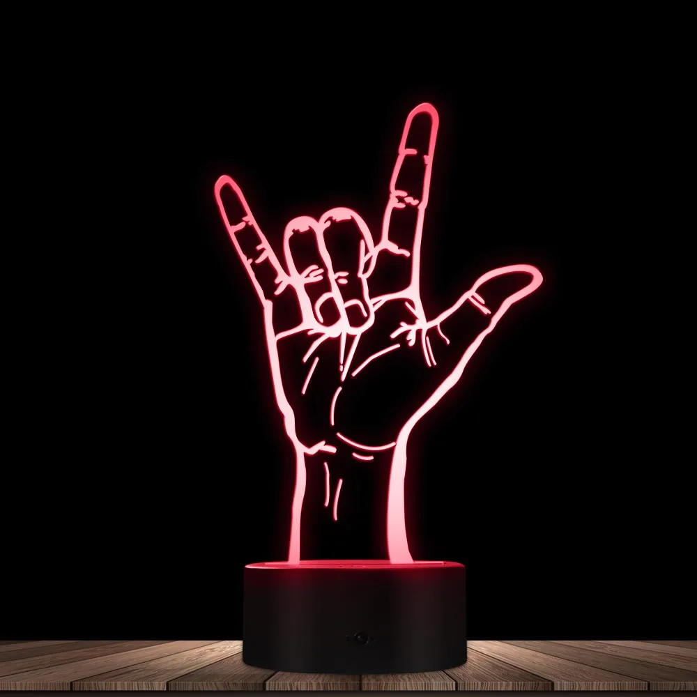 Rock Hand Sign Led Light Creative 3d Optical Illusion Light Novelty ...