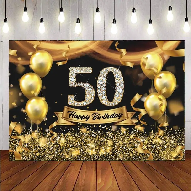 Glod Balloon 50th Backdrop Lady Happy Birthday Party Customize ...