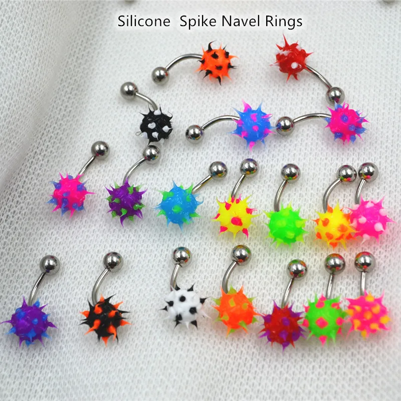 100pcs Spike Balls Silicone Navel Belly Button Navel Piercing Barbell ...