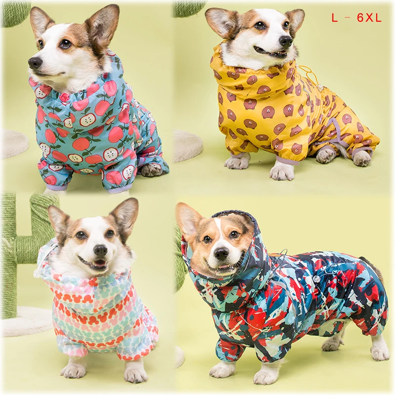 Welsh Corgi Dog Raincoat Jumpsuit Pet Clothing Waterproof Dog Clothes ...