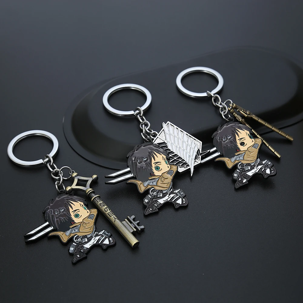Anime Attack on Titan Keychain Eren Jaeger Figures Keyring Key Holder ...