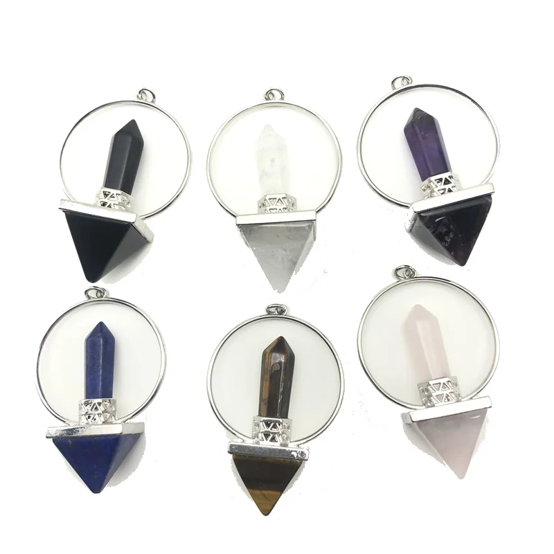 Reiki-Healing-7-Chakra-Pendulums-for-Dowsing-Natural-Stone-Hexagonal-Prism-Pyramid-White-Pink ...