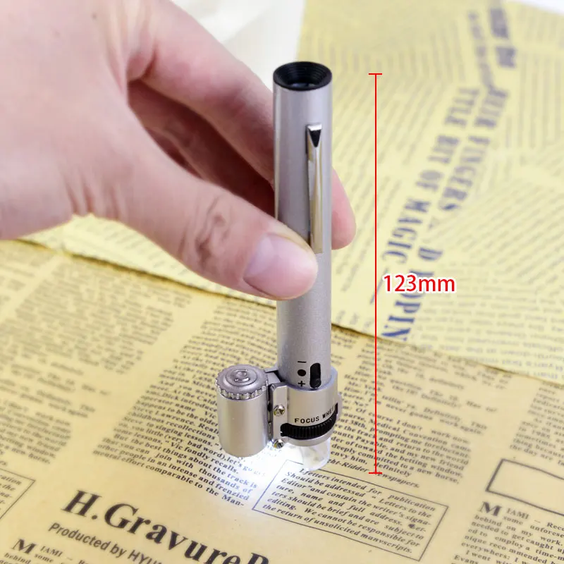 Magnification 100x Focus Ajustable Pocket Microscope Portable Lighting ...