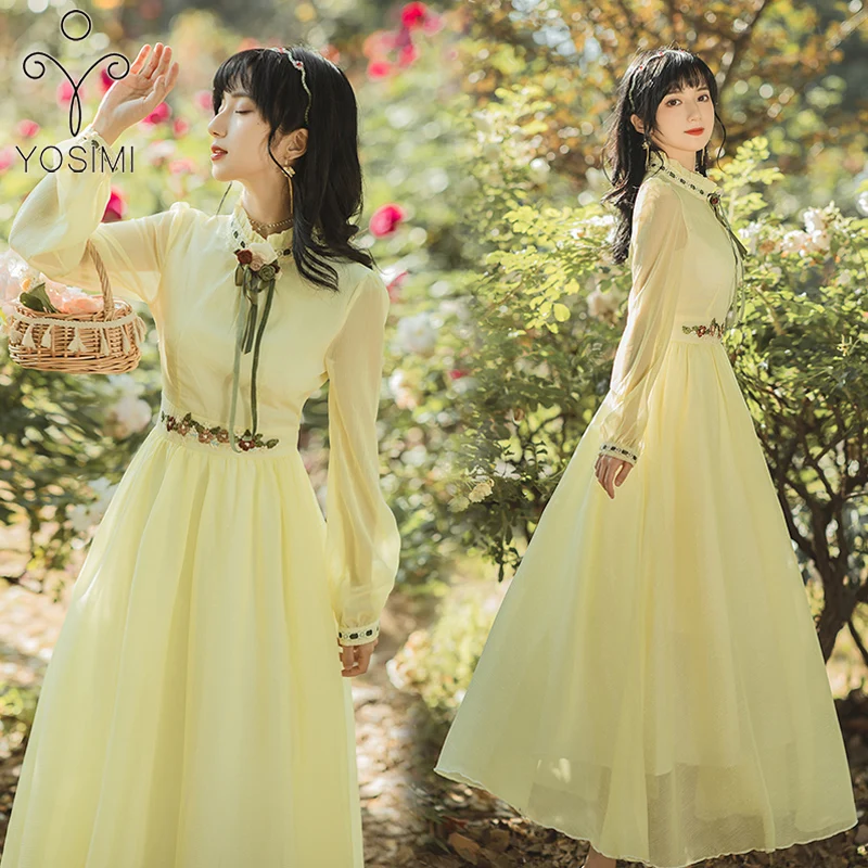 Yosimi Vintage Maxi Beige Chiffon Dress Women Elegant 2021 Summer Stand ...