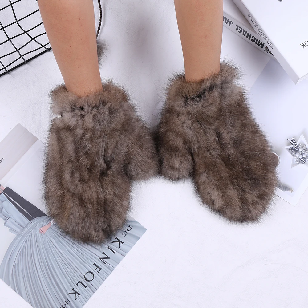 New-Women-Winter-Luxury-100-Sable-Fur-Gloves-Kintting-Mittens-Girls-Ski ...