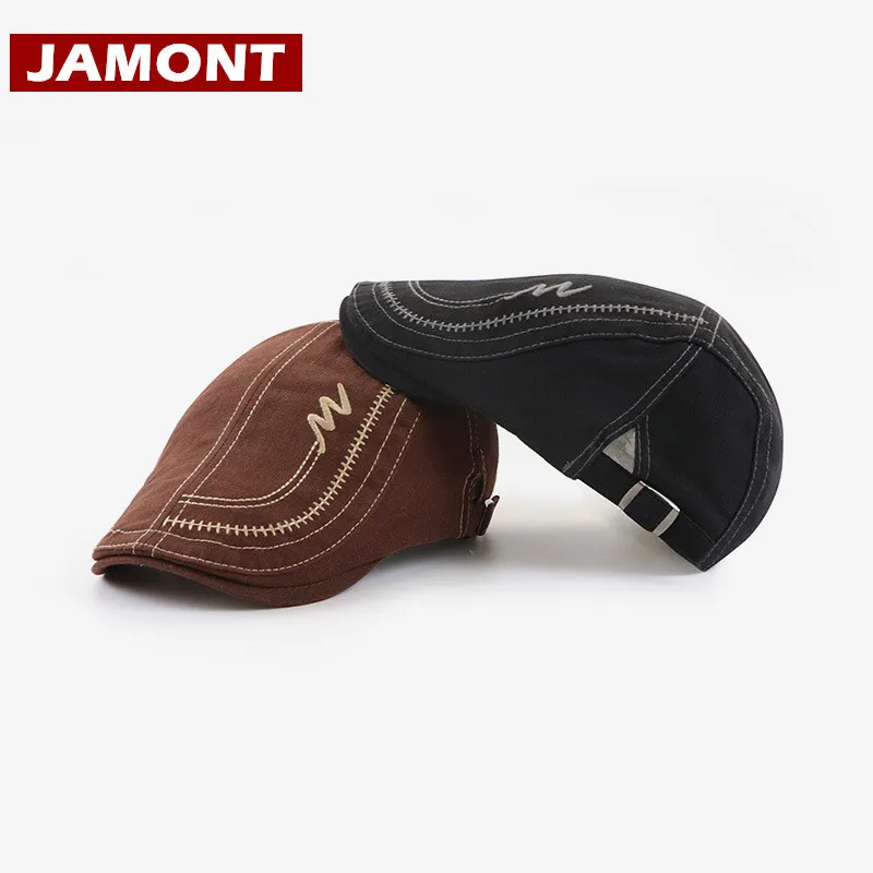 JAMONT 2020 면 베레모 모자, 남성 및 여성용, 바이저, 야외 모자, 글씨 플랫 캡, 조절 가능|베레모 ...
