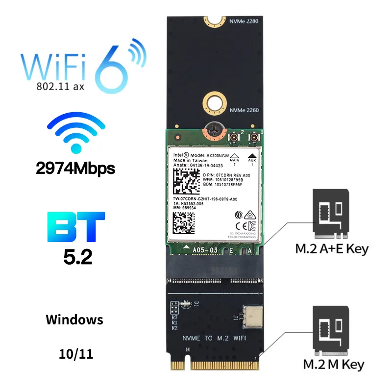 3000mbps For Intel Ax200 Wifi 6 Wireless Card Bluetooth 5.1 M.2 A+e Key ...