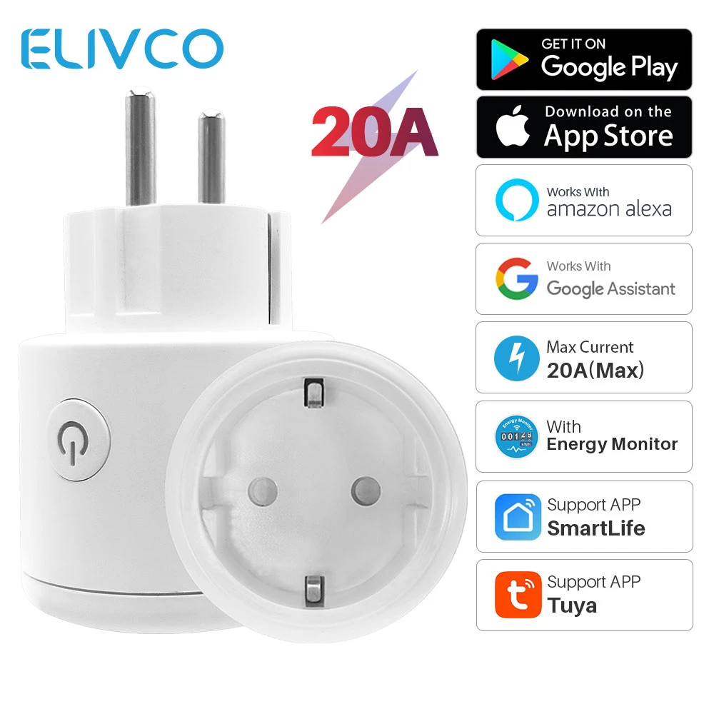 20a Tuya Smart Plug Smart Home Eu Wifi Socket With Power Monitor Smart ...