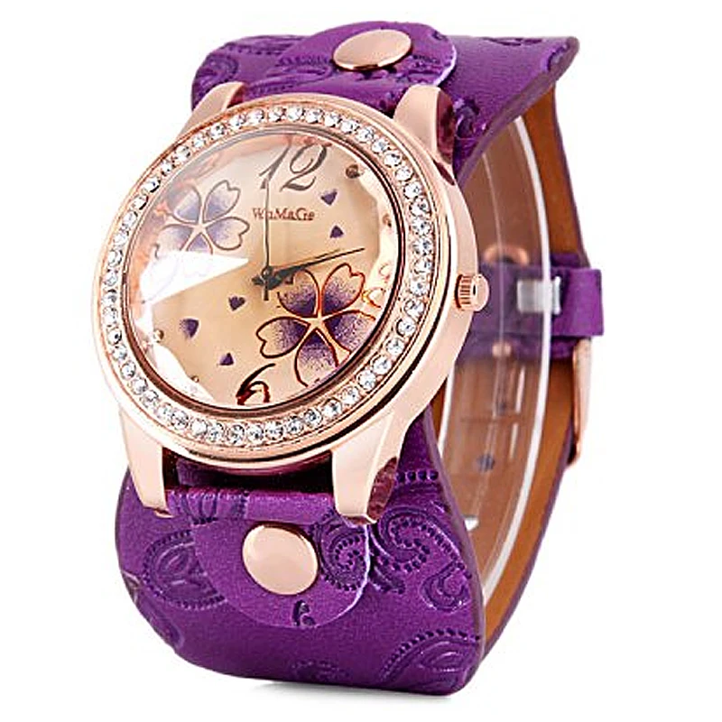 Montres en cristal pour femmes, grand cadran, bracelet en cuir, montre ...