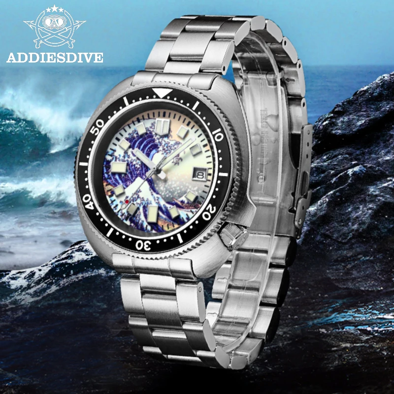 Addies Dive Automatic Mechanical Watches Kanagawa Surfing Full Luminous ...