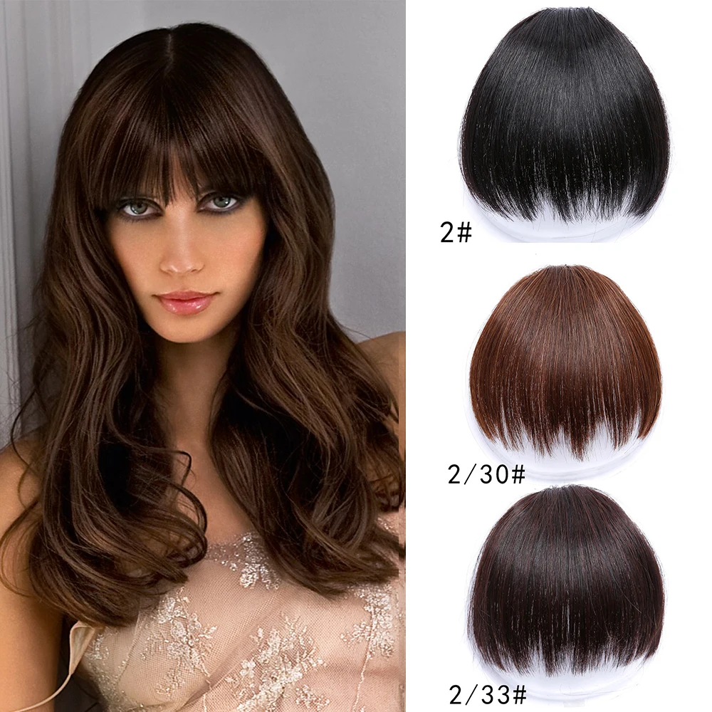 Pagup 여성용 앞머리 합성 헤어 피스 액세서리 여성용 헤어 클립 내추럴 블랙 솔리드 컬러 금발 앞머리 짧은 앞머리