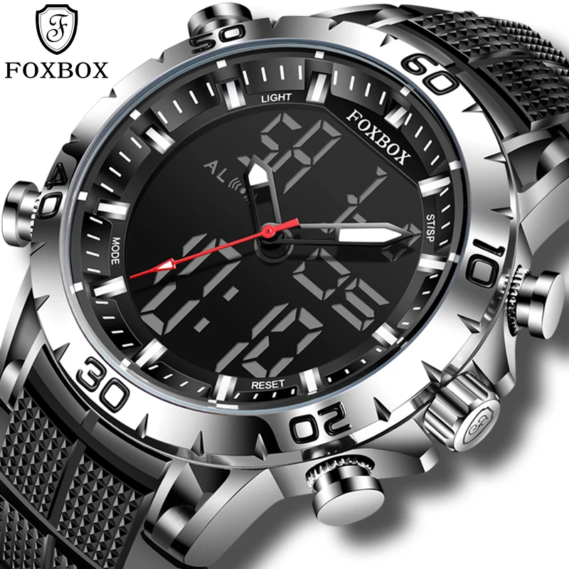 Foxbox Sport Mens Watches Top Brand Luxury Dual Display Quartz Watch ...