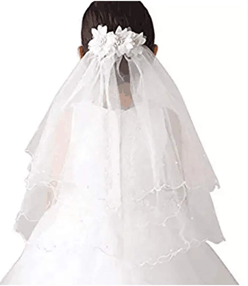 Flower-Girls-Wedding-Veils-White-with-Comb-Elbow-Short-Bridal-Veil ...
