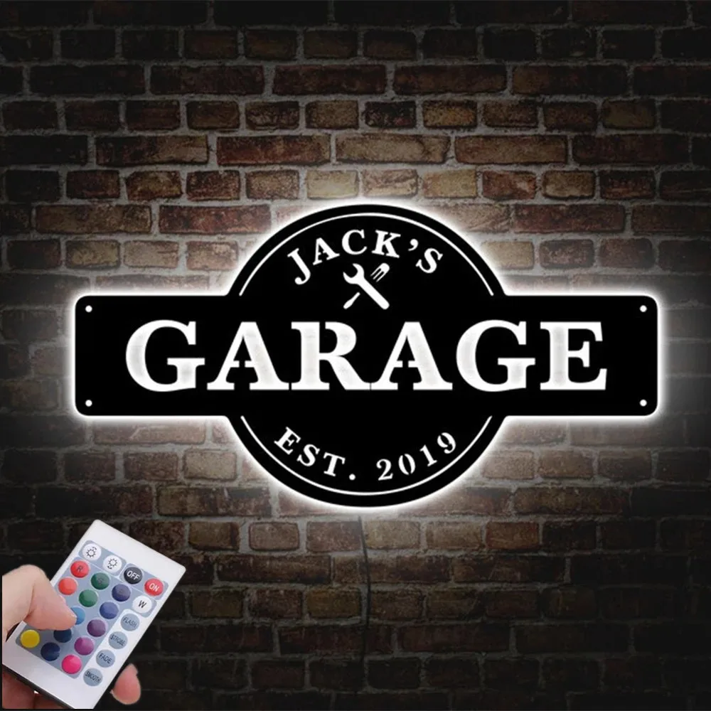 Neon Garage Wooden Wall Lamp Personalized Garage Sign Custom Garage ...