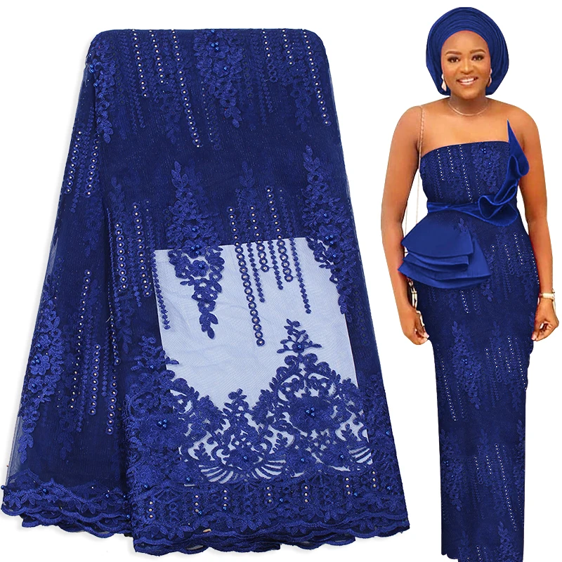 Tela de red de tul francés de alta calidad con diamantes de imitación y ...