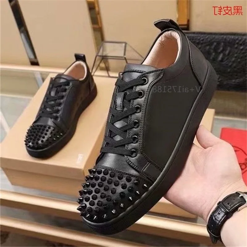 Leather Shoes Board Shoes | Men's Shoes Rhinestones | Leather Rivet ...
