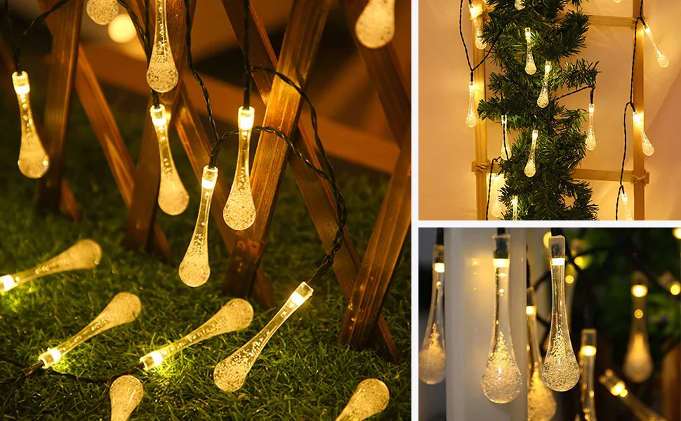 DHgate.com:2Packs 100LED Solar String Lights, Water Drop Icicle ...