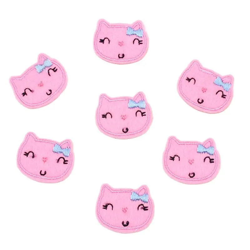 20pcs/lot Embroidery Small Pink Cat Patch Iron On Sew On Mini Animal Sticker DIY Kids Girls ...