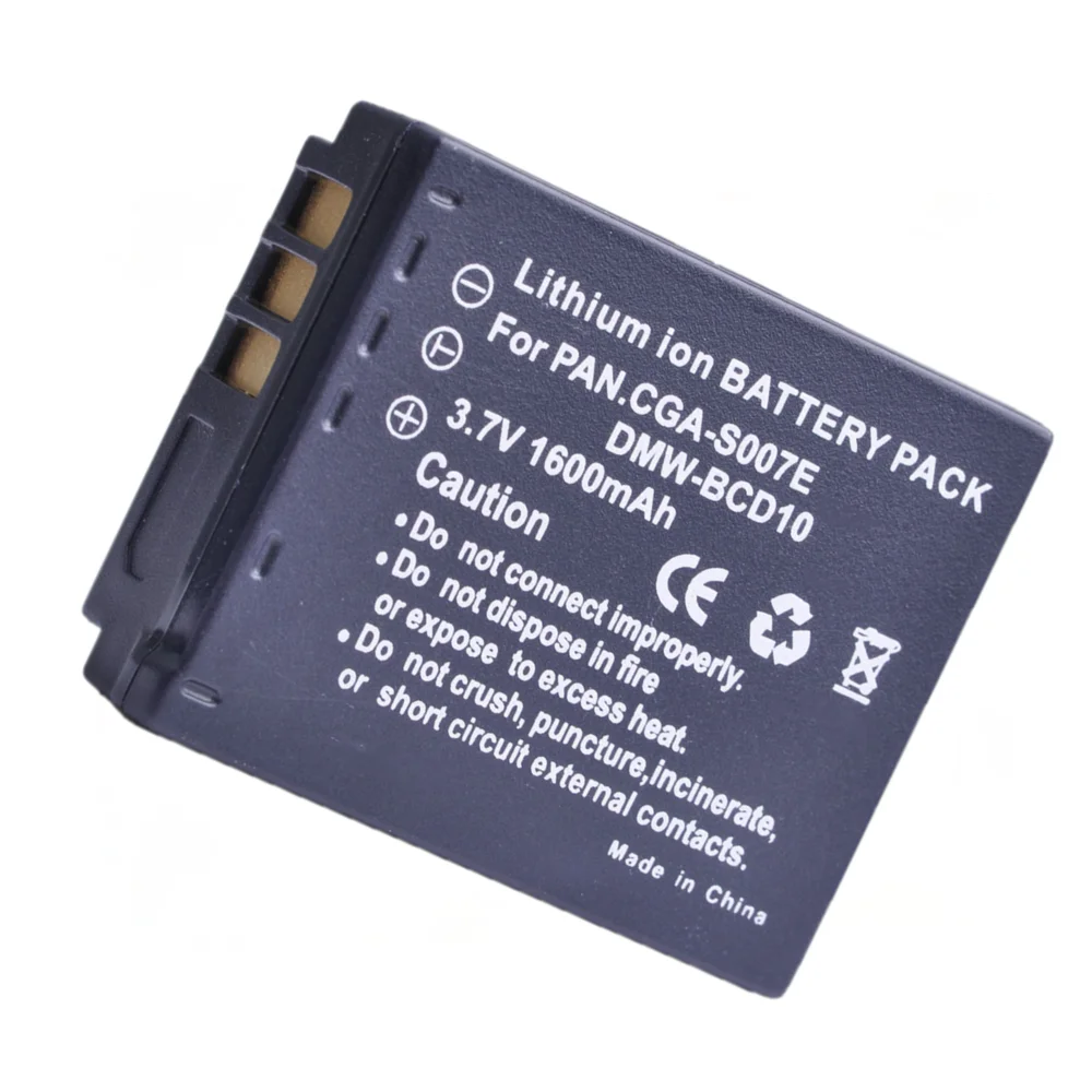 1Pc 1600mAh CGA-S007E S007 DMW-BCD10 battery for Panasonic DMC TZ1 TZ2 ...