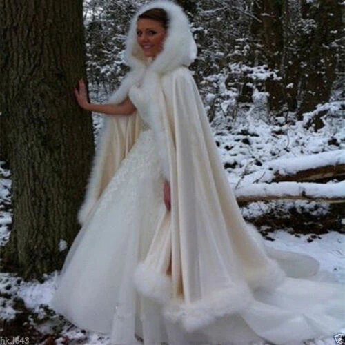 Faux Fur Edge Wedding Coat jacket Satin Bridal Capes Wedding Wrap ...