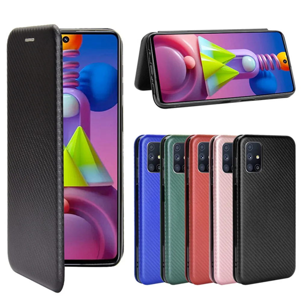 For-Samsung-Galaxy-M51-Case-Luxury-Flip-Carbon-Fiber-Skin-Magnetic ...