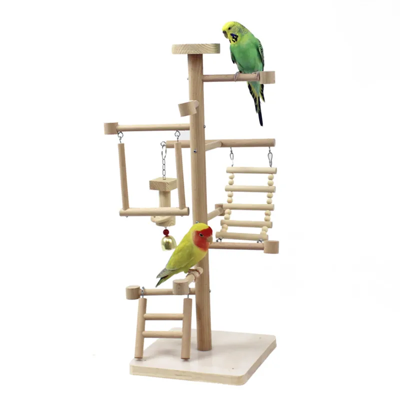 Wood Parrot Playground Bird Play Stand Perch With Swing Ladders Bite ...