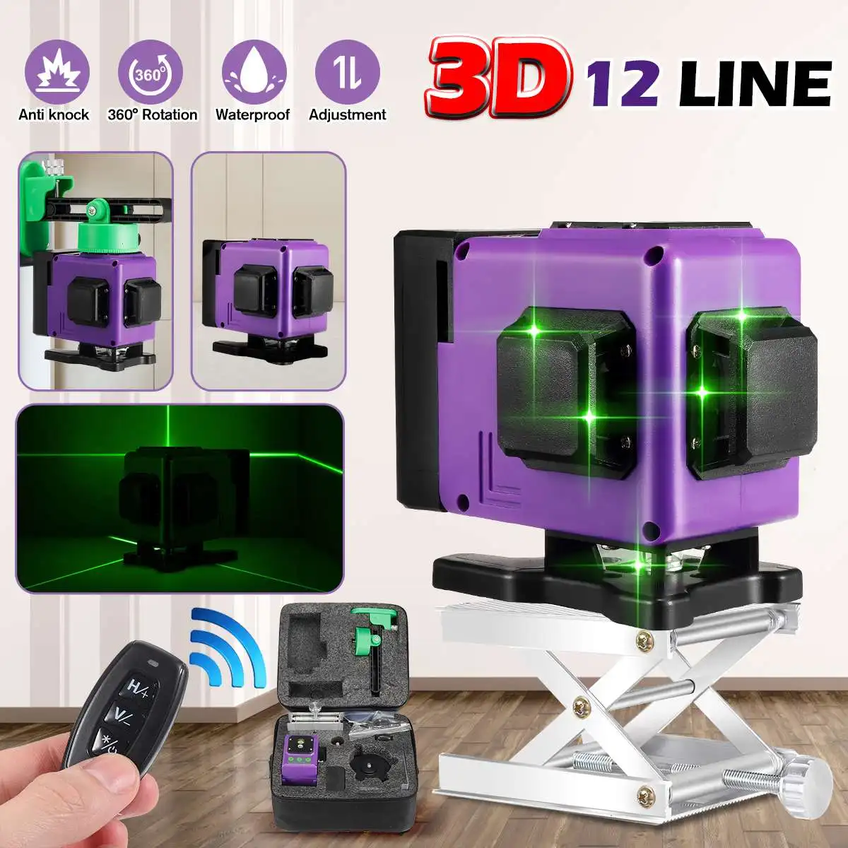 12 Lines Laser Level 3D Level Self Leveling 360 Horizontal Vertical ...