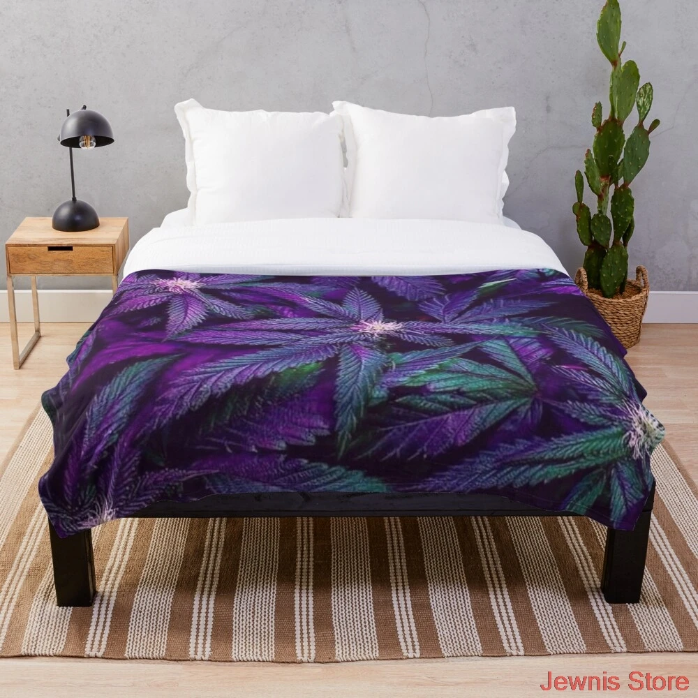 Psychedelic Purple Cannabis Marijuana Weed Pot Leaves Throw Blanket Fleeceon Bed/Crib/Couch ...
