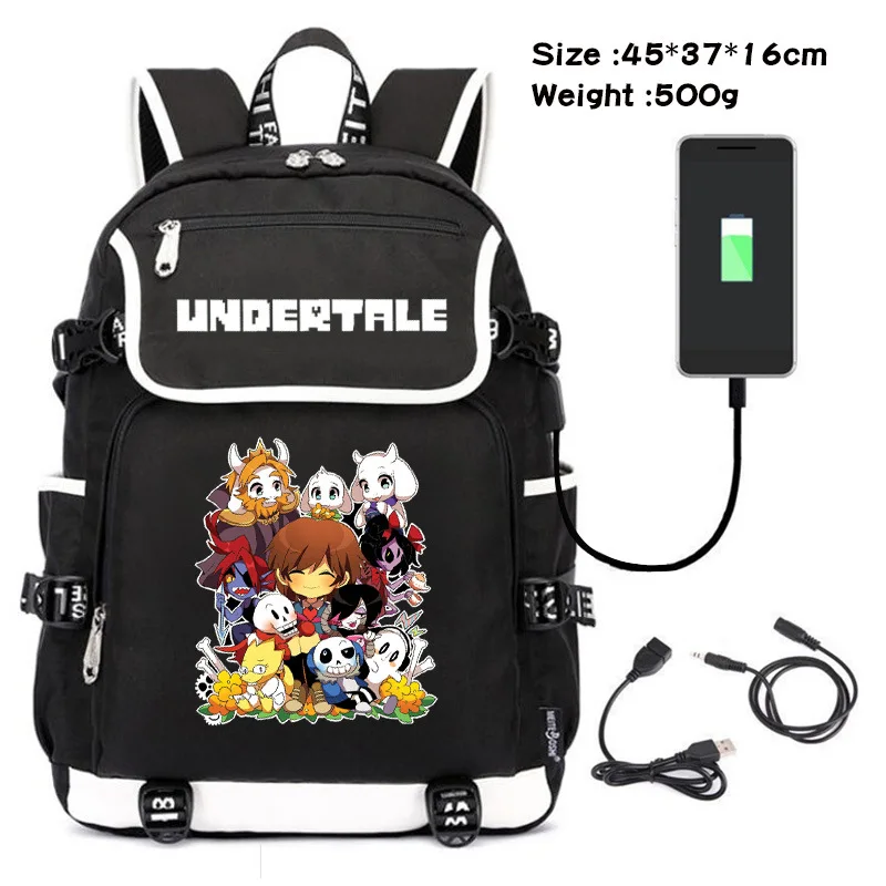 Undertale Sans Cartoon Backpack Usb Charging Laptop Shoulders Bag Game ...