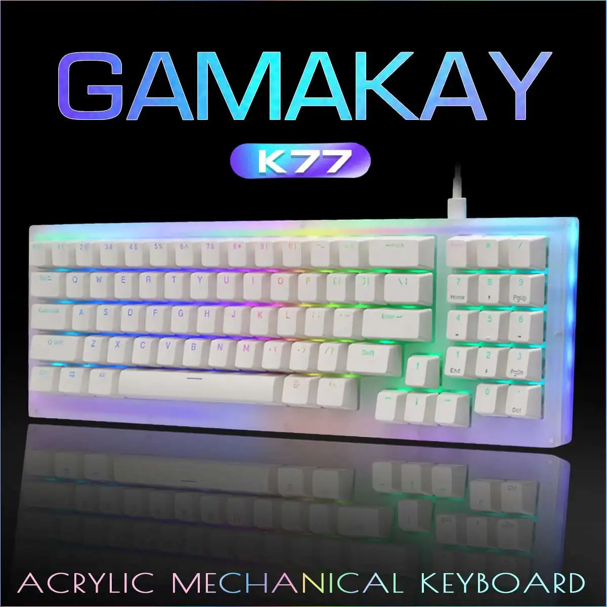 Gamakay K77 77 키 핫 스왑 가능 기계식 게임 키보드 RGB 타입 C 유선 게이트론 스위치, NKRO 반투명 유리베이스 32K ROM|키보드| - AliExpress