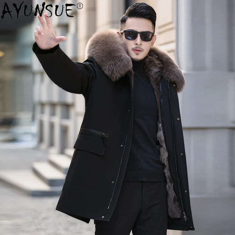 AYUNSUE-2021-Men-Winter-Coat-Warm-Real-Fox-Fur-Liner-Parkas-Mens-Jacket ...