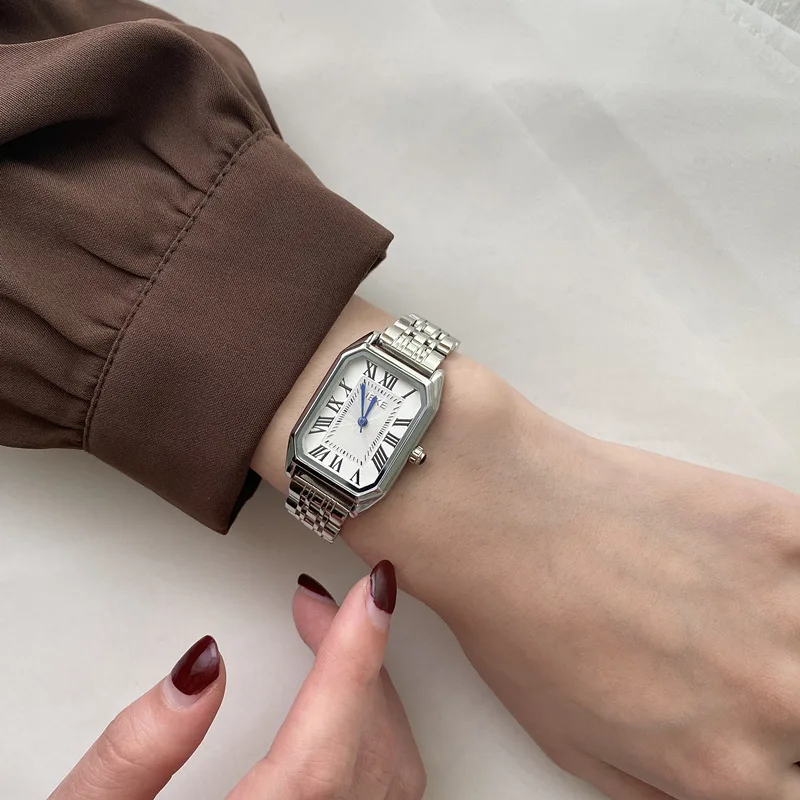 Reloj de viento Ins cuadrado plateado para mujer, temperamento Simple ...