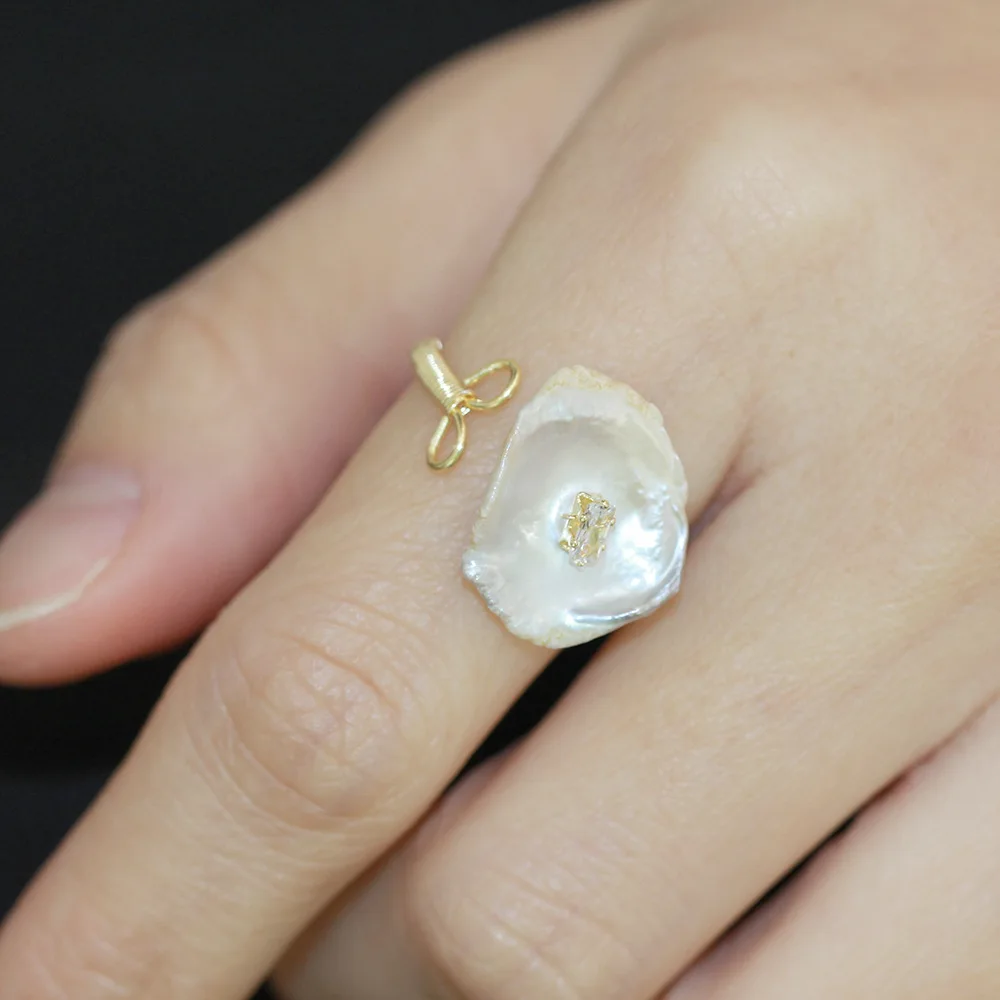 Anillo de perlas de agua dulce para mujer, joya elegante barroca blanca ...