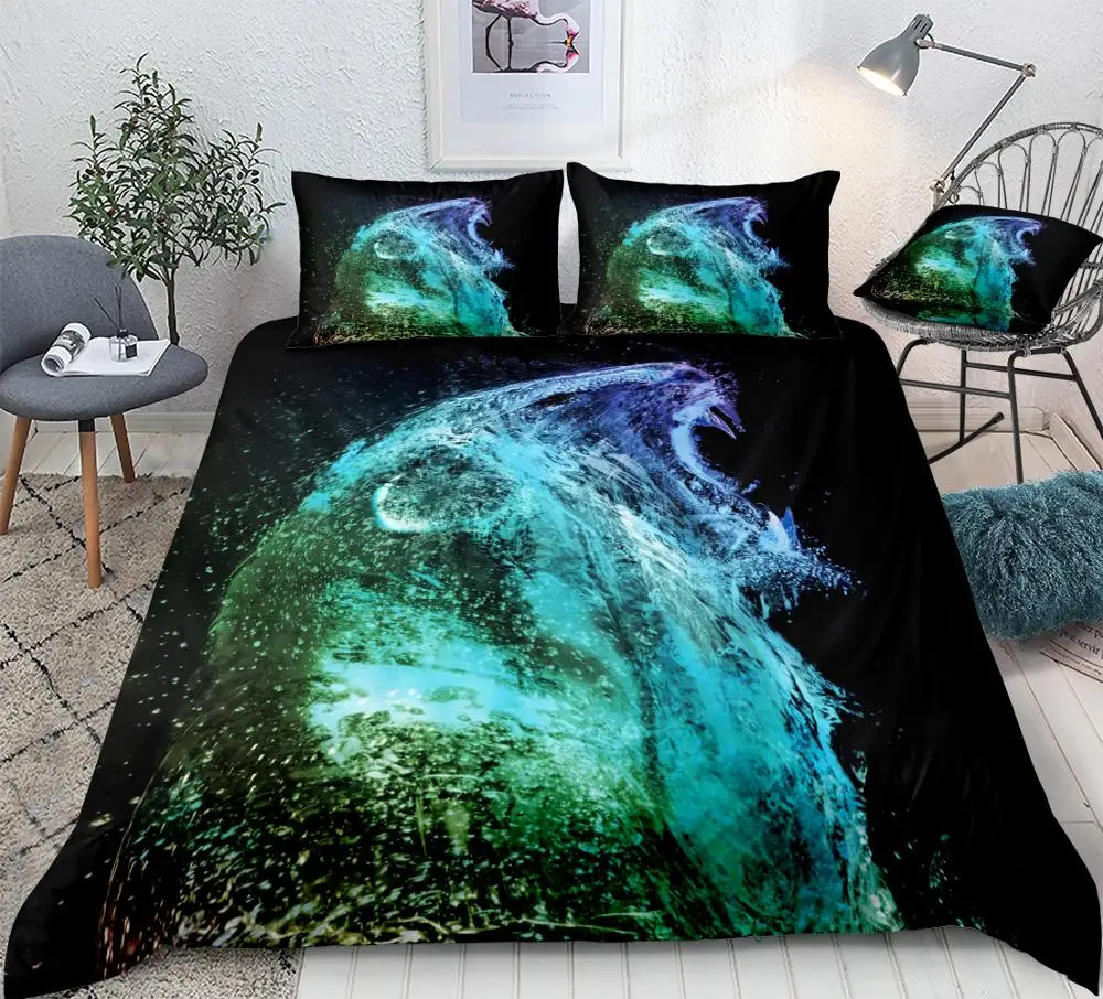 3pcs Lion Duvet Cover Set Water Splash Bedding Abstract Animal Quilt ...