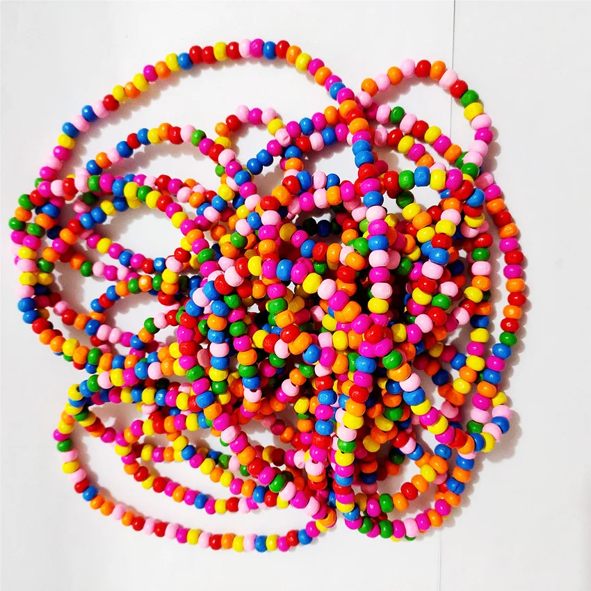 Long String Wooden Beads DIY Necklace Bracelet Part Bungee Cord Holes ...