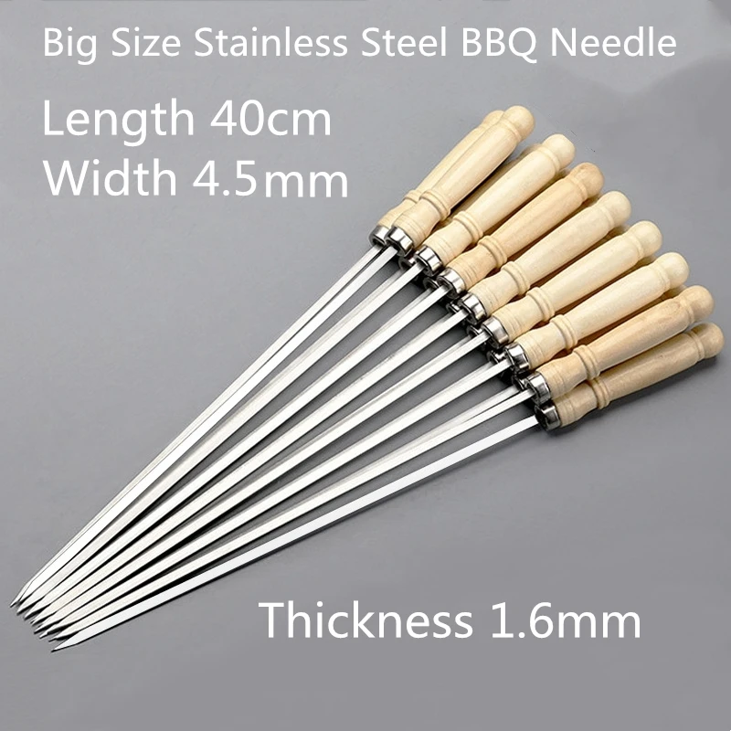40cm Stainless Steel Bbq Skewer Wooden Handle Bbq Needle Reusable ...