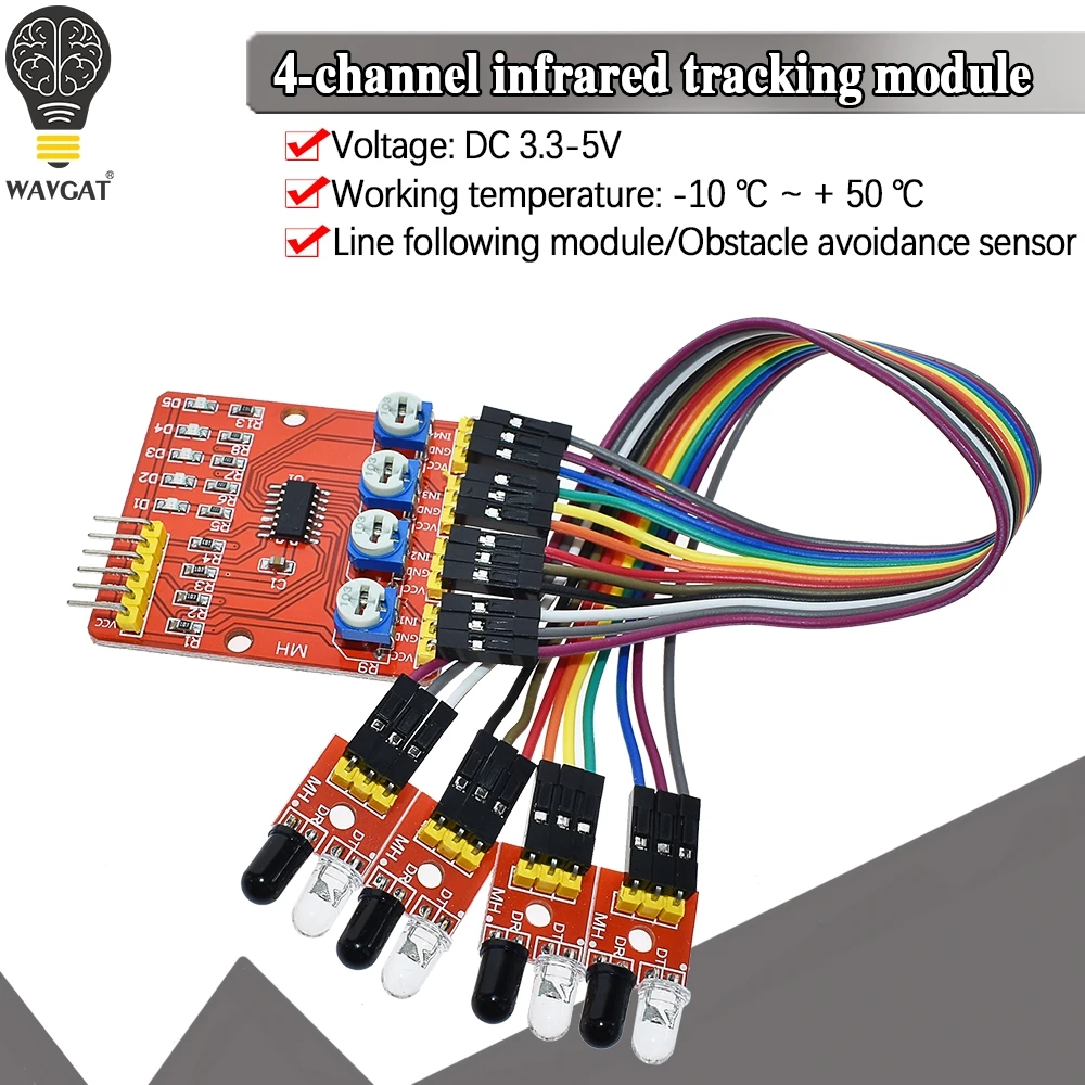 Four Road 4 Channel Infrared Detector Tracking Transmission Line Obstacle Avoidance Sensor ...