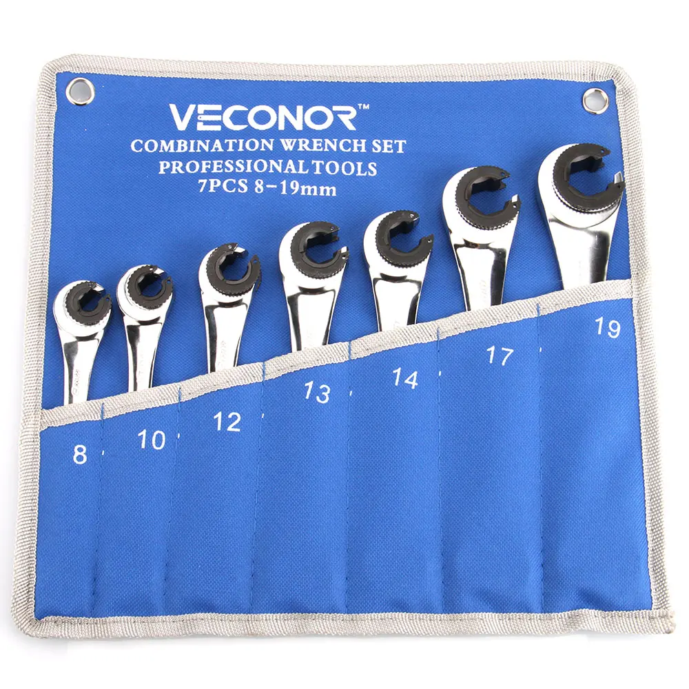 7Pcs Ratchet Flare Nut Wrench Spanner Set of Multitools Mirror Polished ...