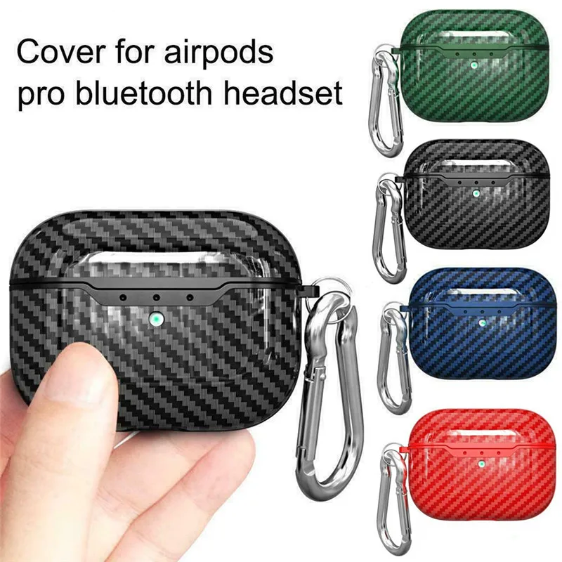 For AirPods Pro Case Carbon Fiber Litchi Grain Shockproof Earphones ...