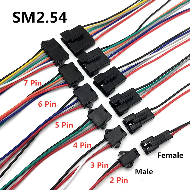 5 쌍 15cm 길이 JST SM2.54 2P 3P 4P 5P 6P 8P 플러그 수 암 와이어 커넥터, SM2P LED 스트립 ...
