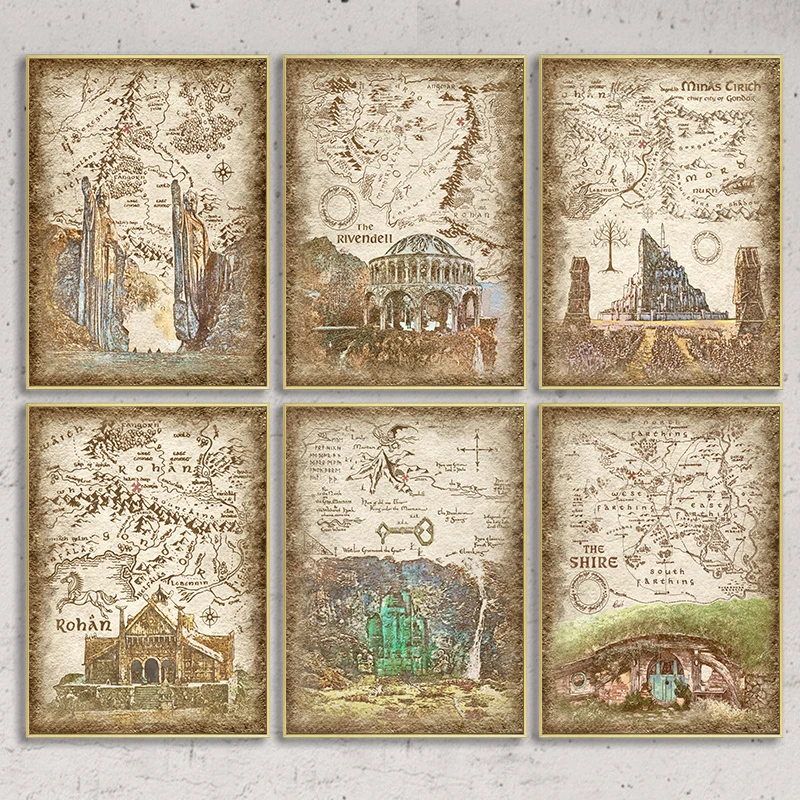 Tolkien-Middle-Earth-Retro-Travel-Map-Wall-Art-Canvas-Painting-Prints ...