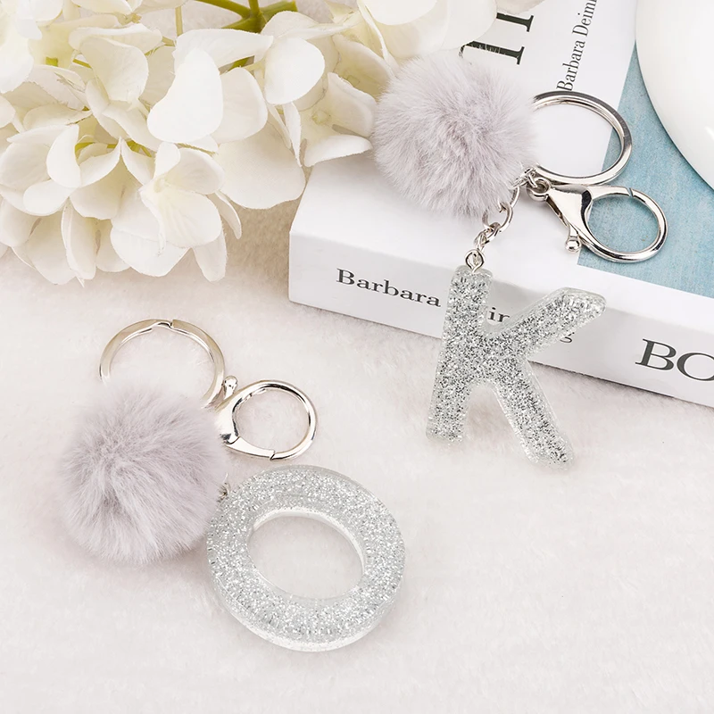 1PC-Keyring-Silver-Color-English-Letter-Resin-Keychain-with-Puffer-Ball ...