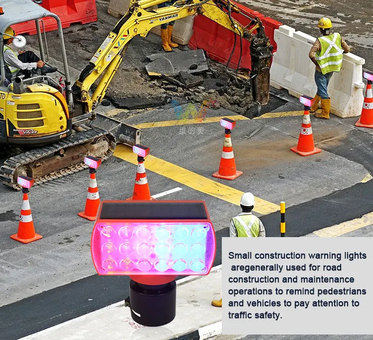 Safety sign flashing solar power LED road work traffic red blue warning ...
