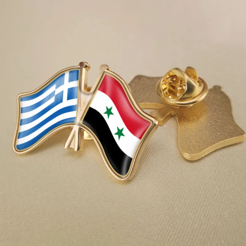 Greece and Syrian Arab Republic Crossed Double Friendship Flags Lapel ...