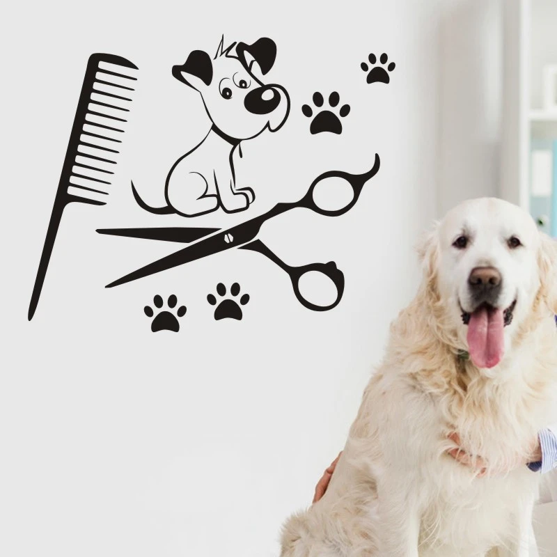Pet Shop Vinyl Wall Decal Pet Grooming Salon Dog Scissors Shop Comb ...