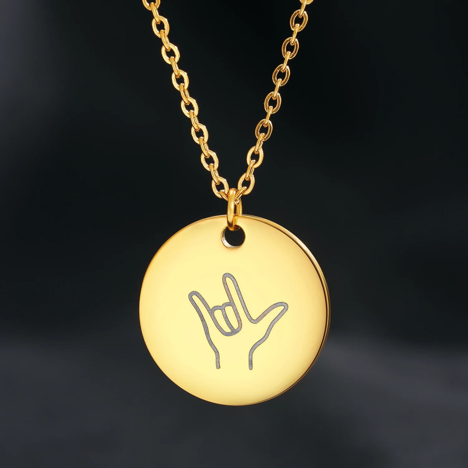 Ladies 14k Gold Over No Fade Stainless Steel I Love Your Hand Symbol ...