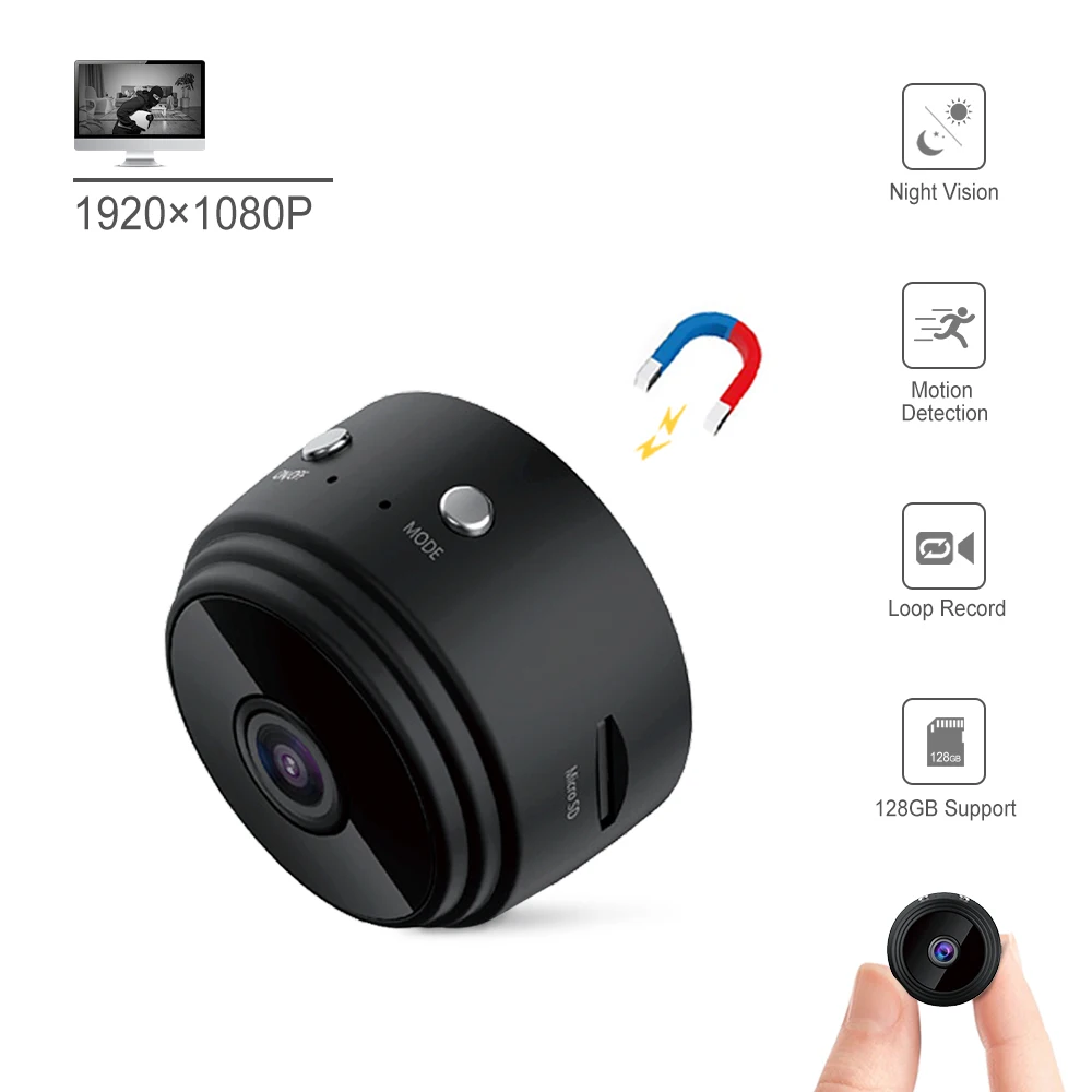 1080P Battery Magnetic Wide Angle Camera Mini With Night Vision IR ...