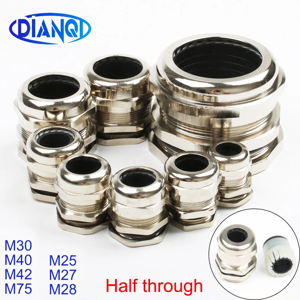 황동 금속 케이블 글 랜드, M25x1.5 M27x1.5(2) M28 M30 M40 M42 M75 방수 커넥터 케이블 글 랜드 하프 스루|brass cable gland ...