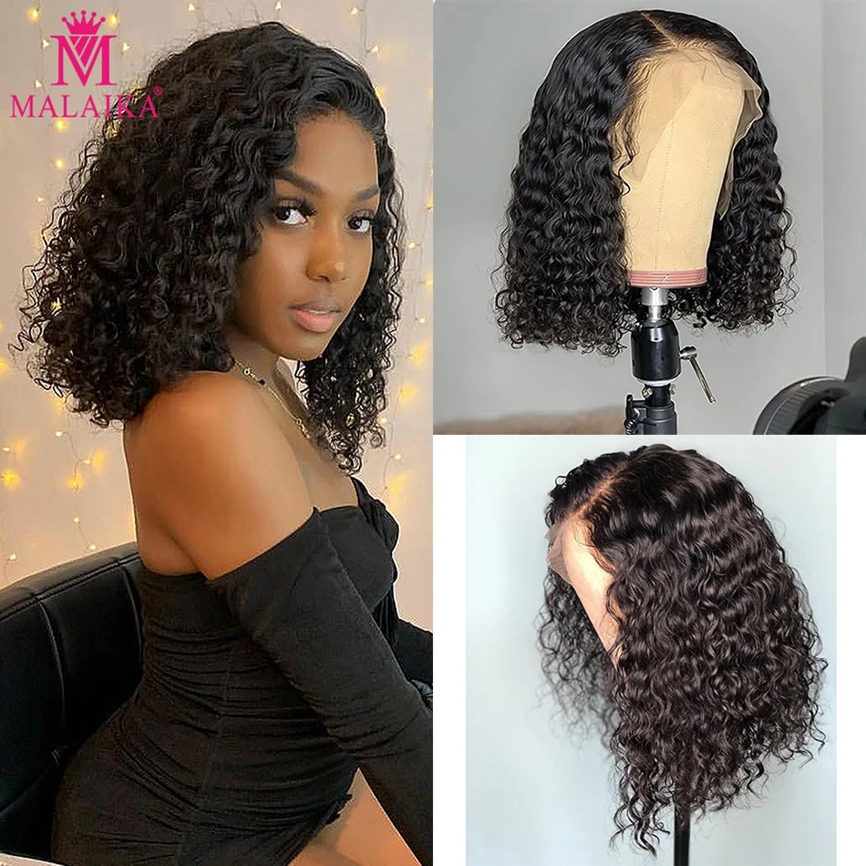 Malaika Jerry Curly Short Bob 13x4 Lace Front Human Hair Wig PrePlucked ...